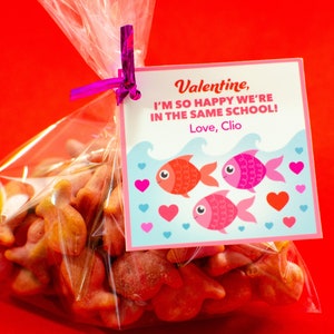 Valentine's Day Card, Valentine's Day Goldfish Tag, Circle or Square ...