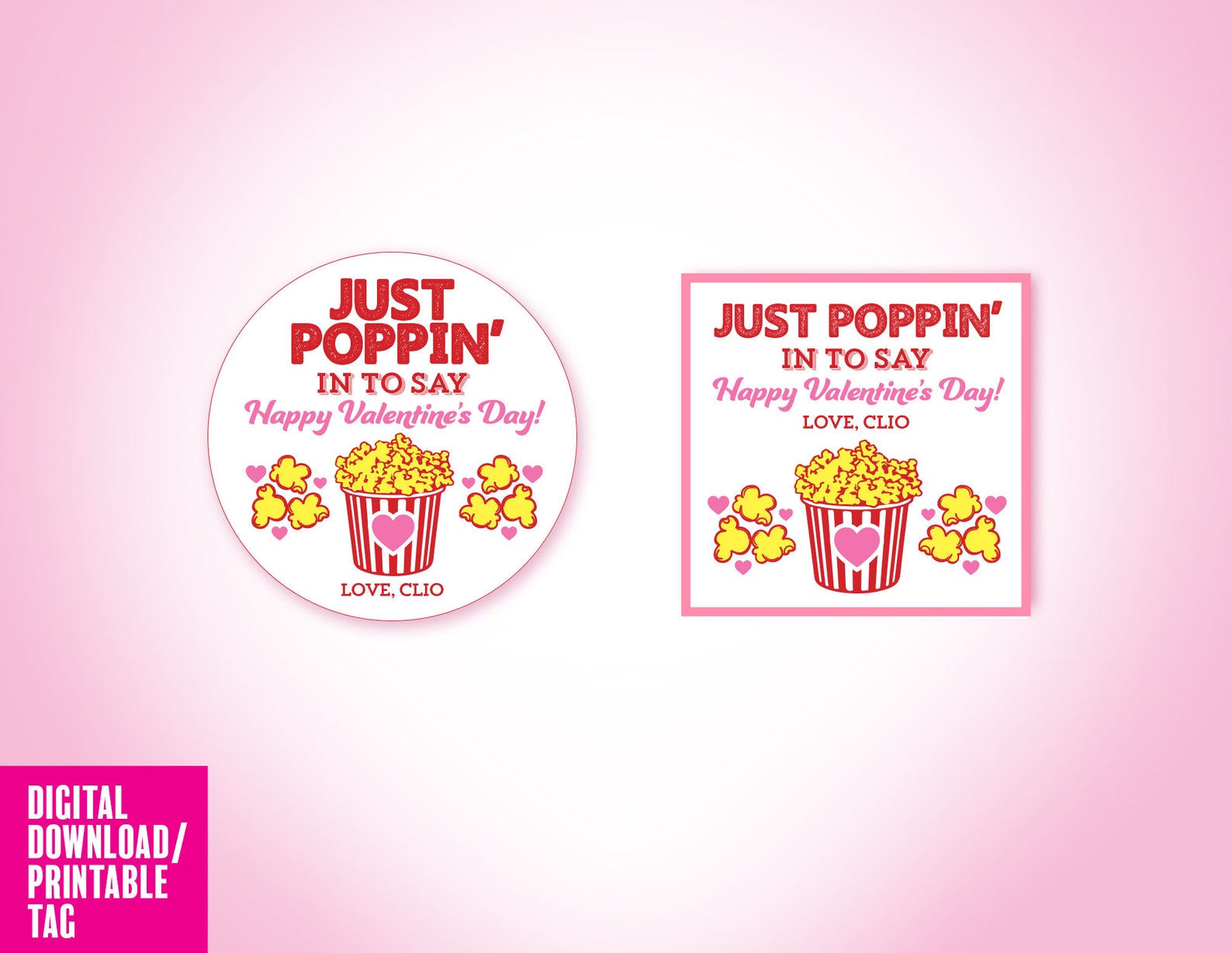 Valentine's Day Card Valentine's Day Popcorn Tag - Etsy
