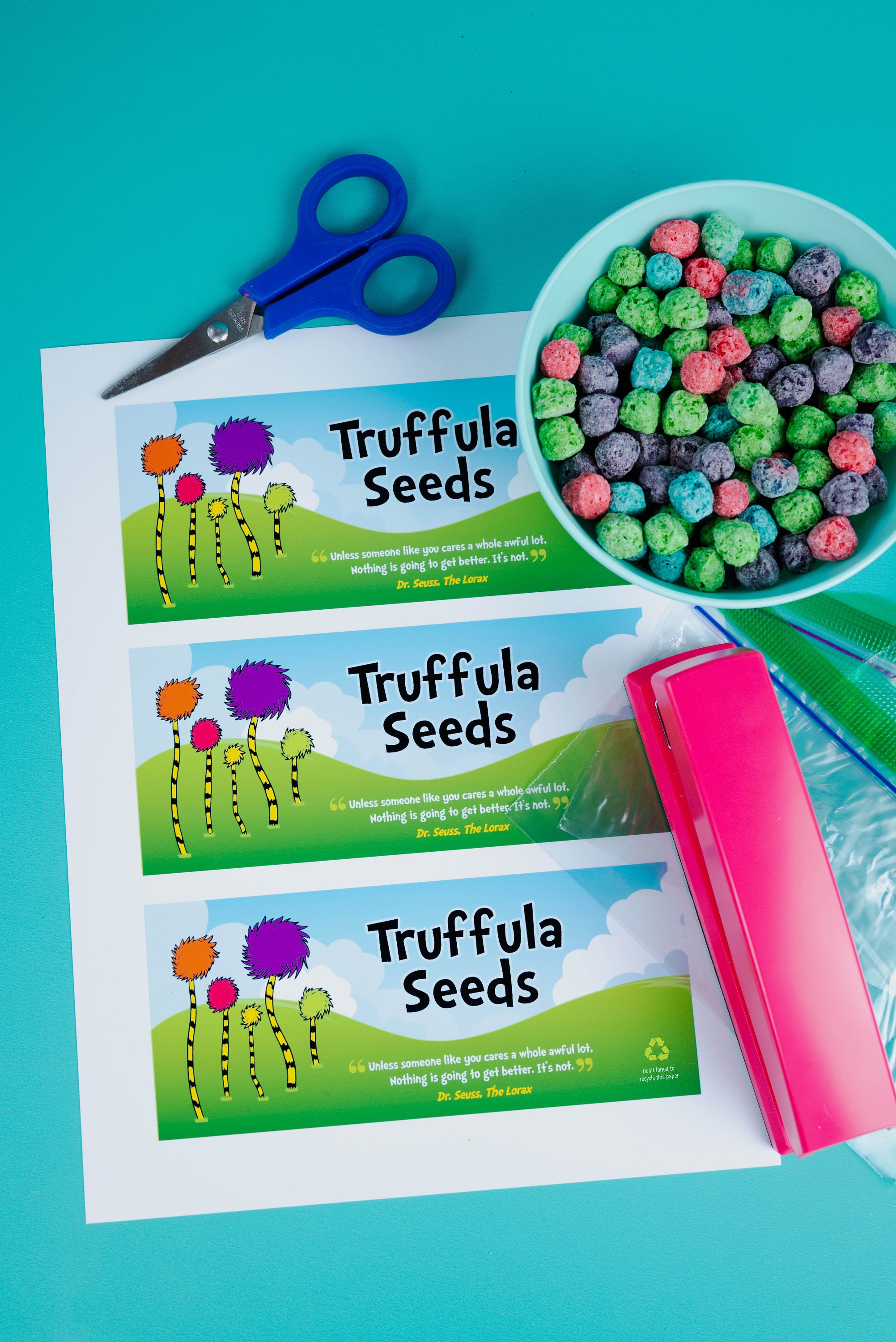 Dr. Seuss Treat Bag Card, Dr. Seuss Printable, Truffula Seeds, Dr ...