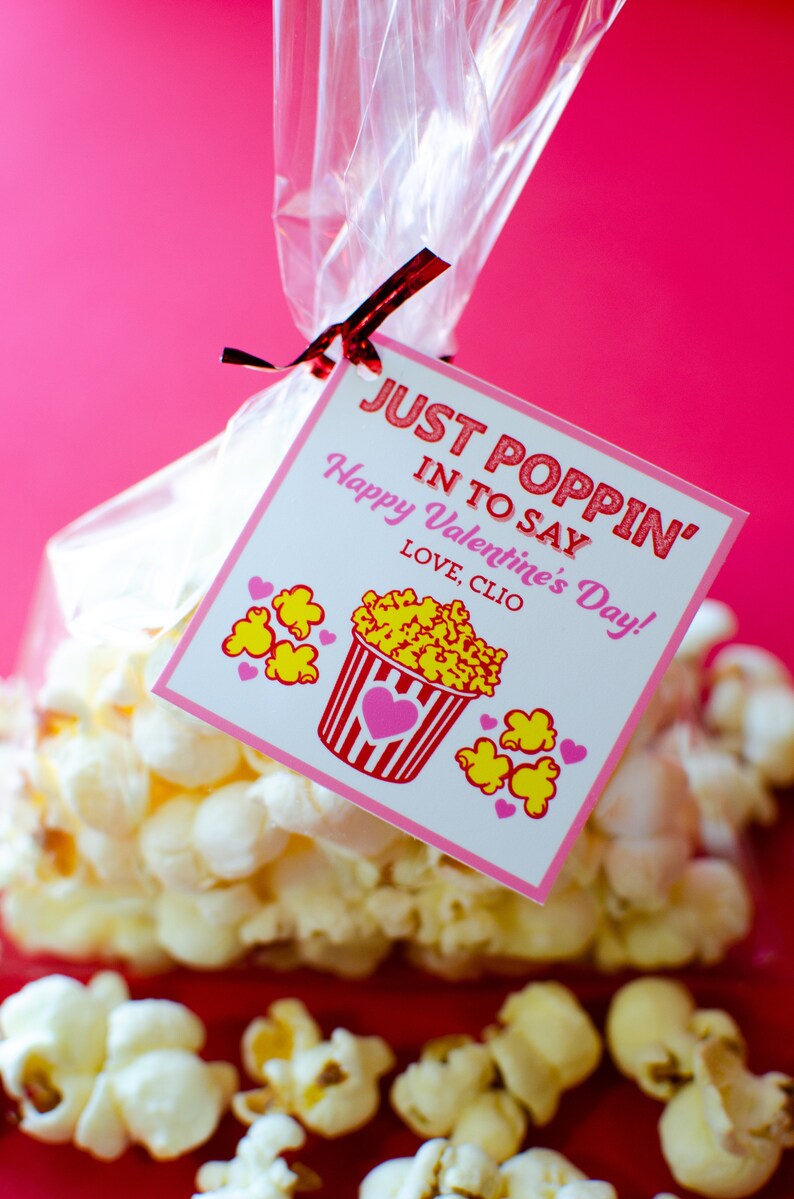 Valentine's Day Card Valentine's Day Popcorn Tag - Etsy