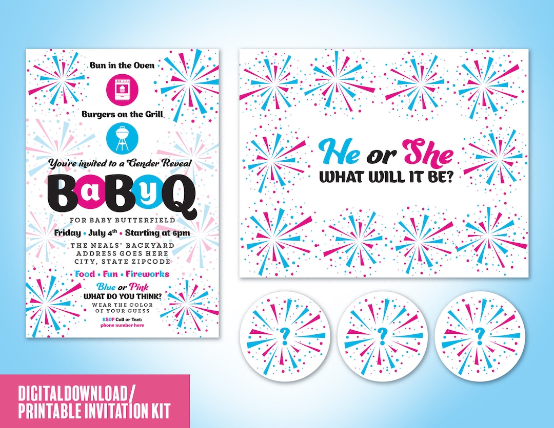 Fireworks Gender Reveal Kit, Gender Reveal Invite, Fireworks Cupcake ...