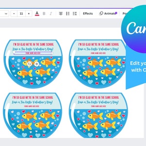 Valentine's Day Card, School Valentine's Day Tag, Goldfish Tag, Snack ...