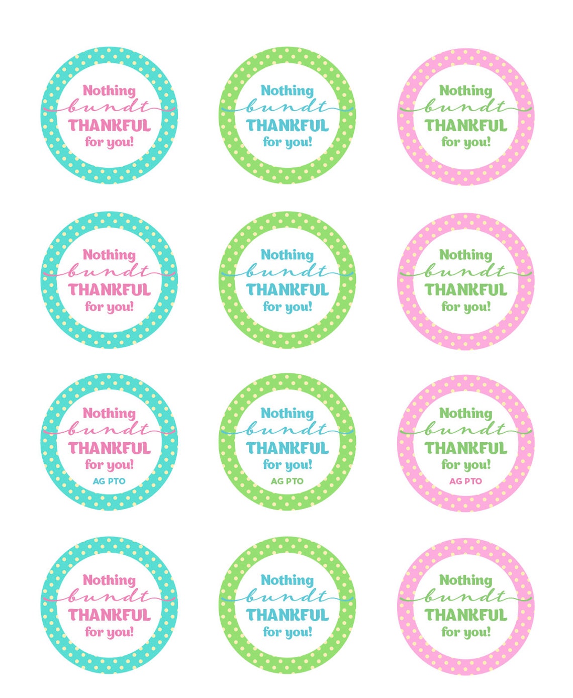 Thankful for You Tags, Nothing Bundt Thankful Tags, Teacher ...