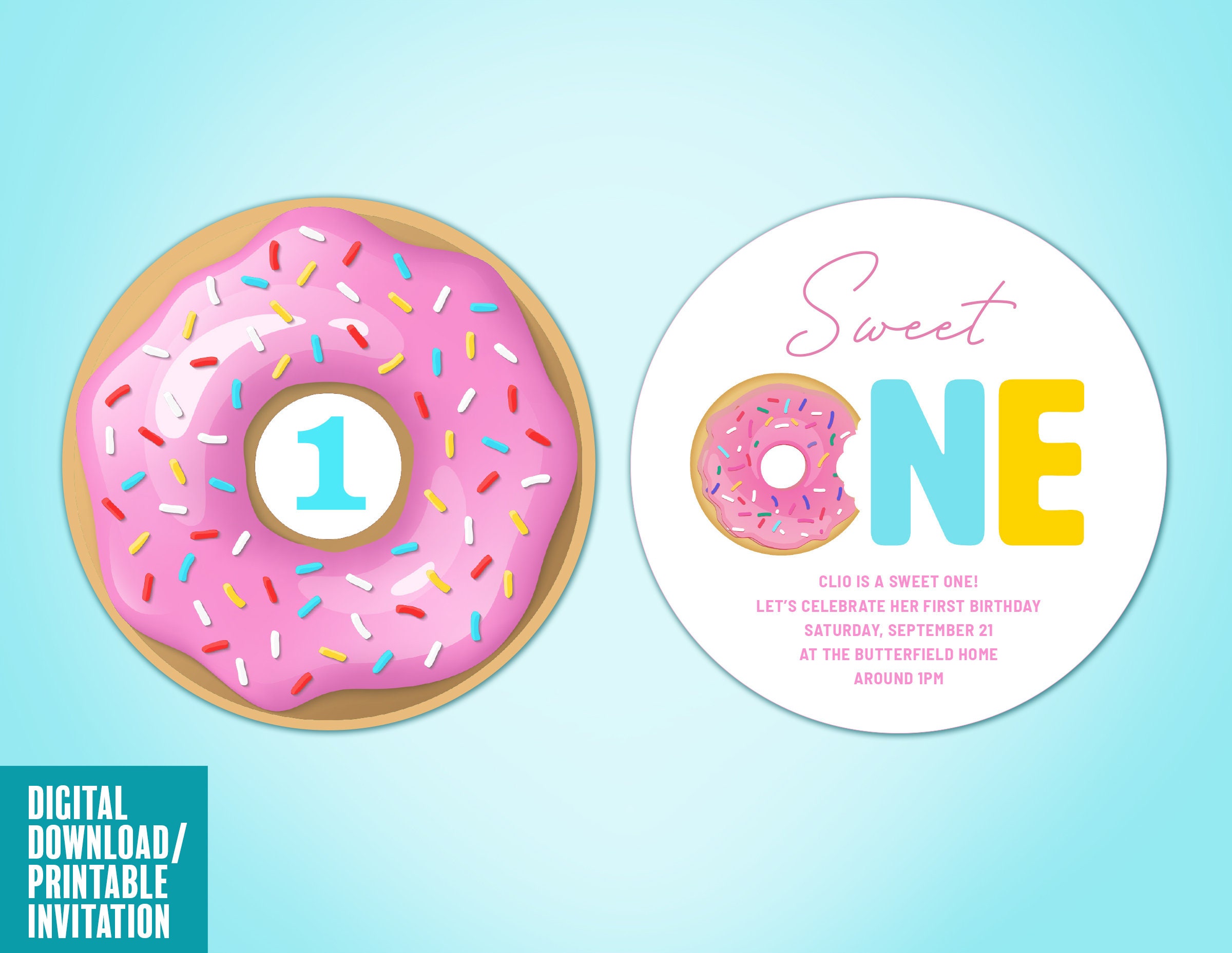 Donut Circle Round Shape Invitation Digital Printable Sweet | Etsy