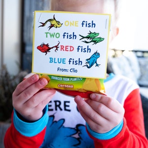 Dr. Seuss Treat Bag Card, Dr. Seuss Printable, One Fish Two Fish, Dr ...
