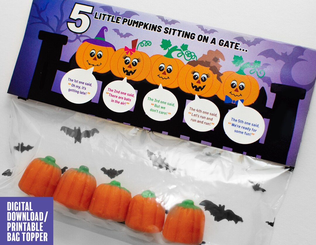 5 Little Pumpkins Bag Topper, DIGITAL DOWNLOAD, Halloween Treat Bag ...