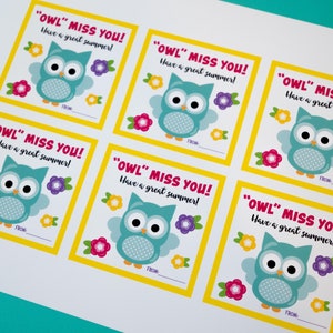 Owl Miss You, Summer Break Gift Tag Template, Teacher Student School ...
