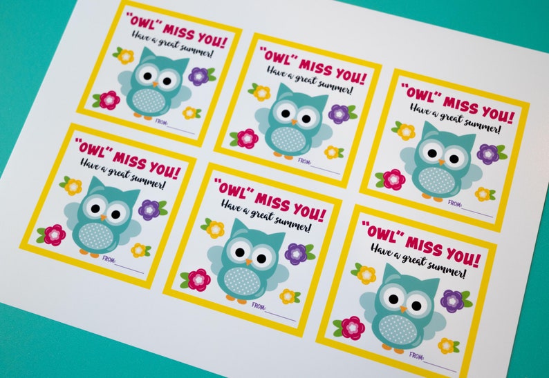 Owl Miss You, Summer Break Gift Tag Template, Teacher Student School ...
