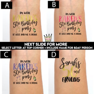 Custom 50th Birthday Temporary Tattoos: Personalized Party Favors - Etsy