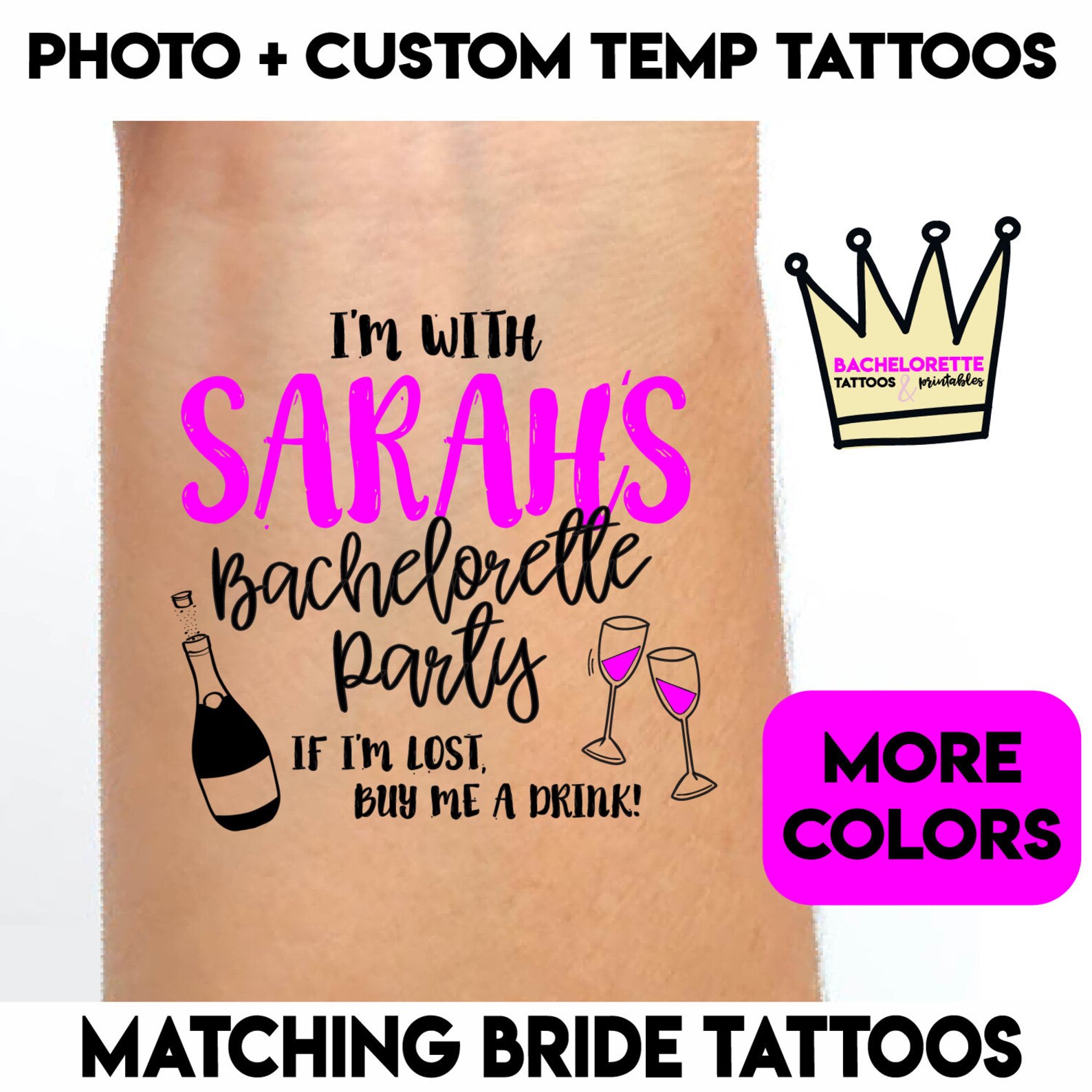 Personalized Bachelorette Tattoos Team Bride Tattoos Bridal - Etsy