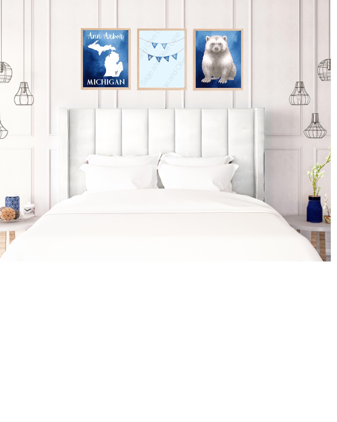 Michigan Themed Navy Watercolor Set of 3 Digital Prints for Your Dorm ...