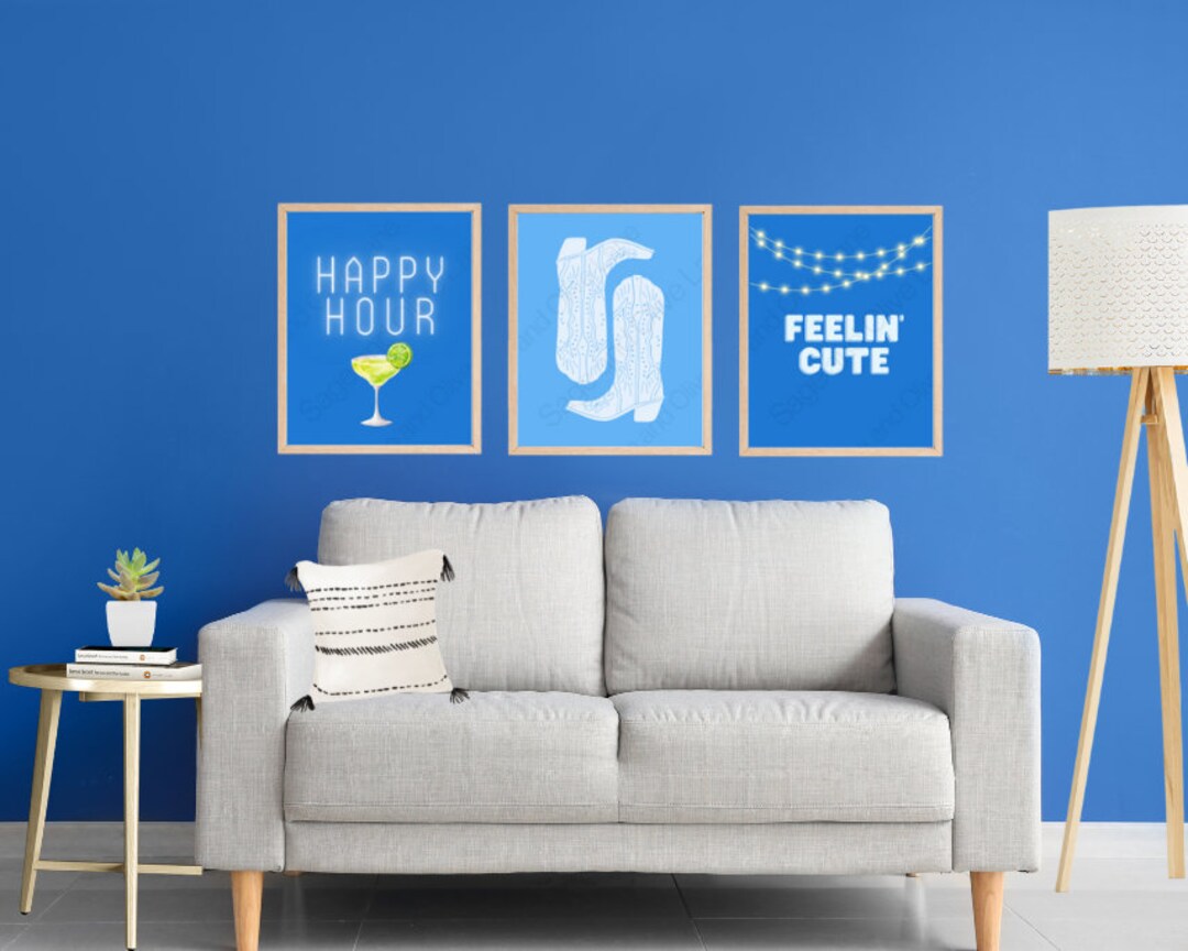Happy Hour - Blue - Fun and Cute Prints for Your Living Room or ...
