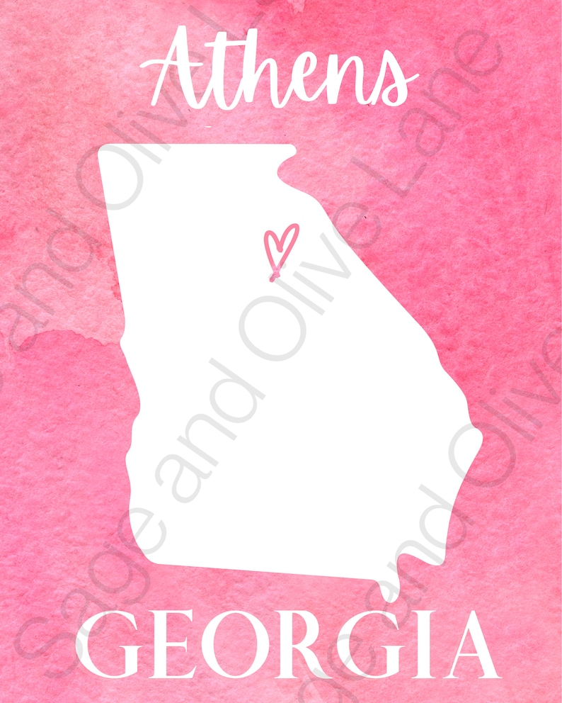 UGA Themed Pink Watercolor Set of 3 Digital Prints for Your Dorm or ...