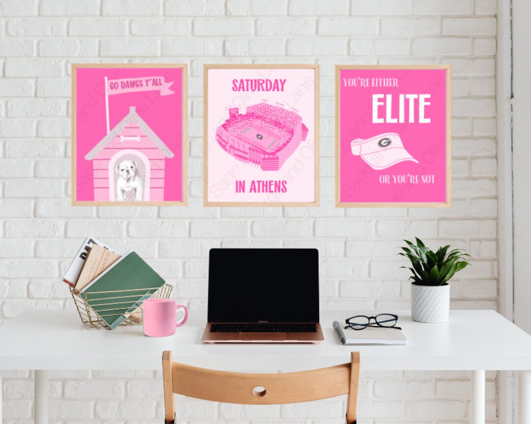 UGA Pink Themed Digital Downloads, Set of 3: Uga in His Doghouse ...