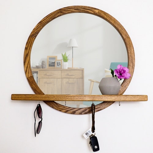 Wall Mirror Shelf & Coat Rack With Hooks Entryway Organization | Etsy