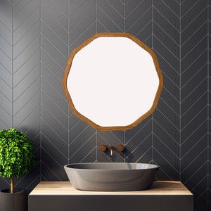 Round Wall Mirror, Irregular Circular Mirror, Decorative Wood Frame ...