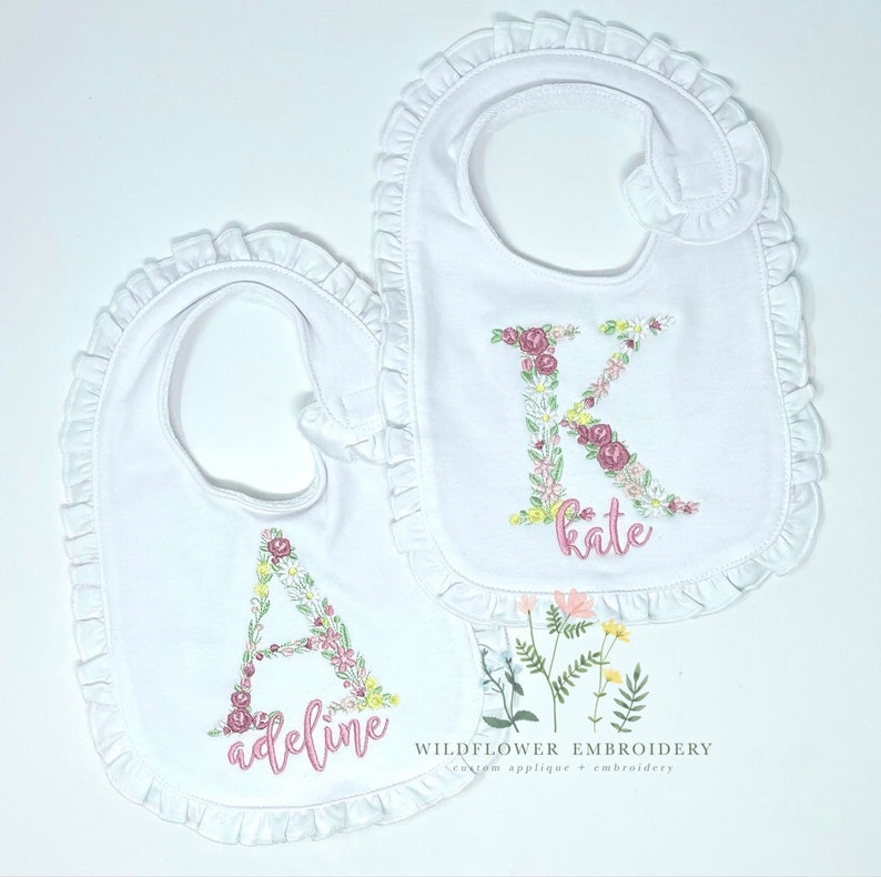 Floral Letter and Name Bib - Etsy