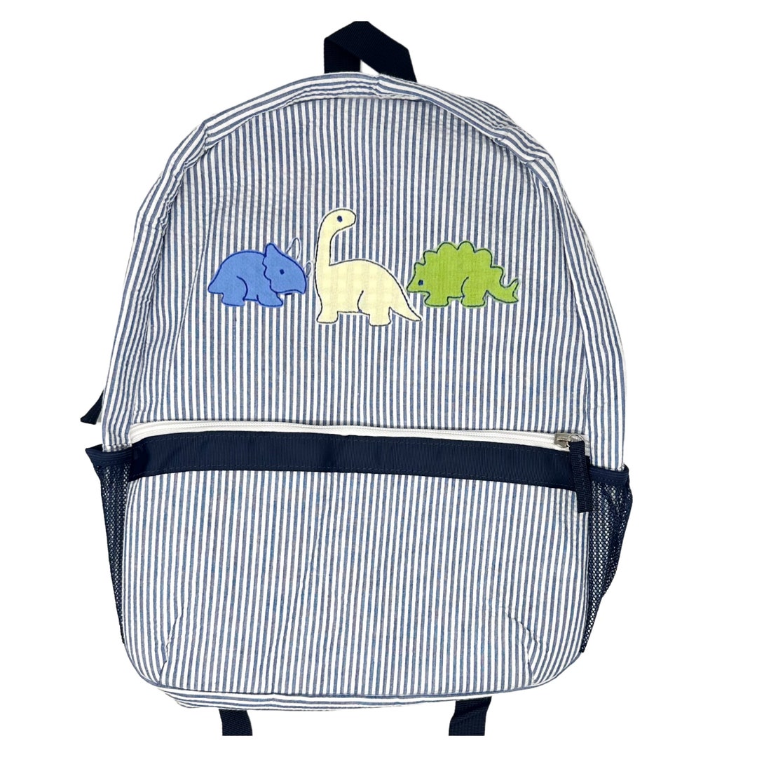 Boys Dinosaur Applique Monogram Backpack, Dino Triceratops, Stegosaurus ...