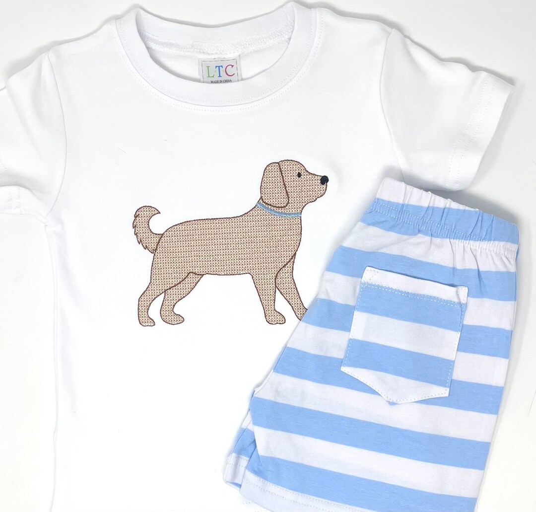 Boys Pup Personalized Cross Sitch Dog Shirt, Customizable Summer Outfit ...