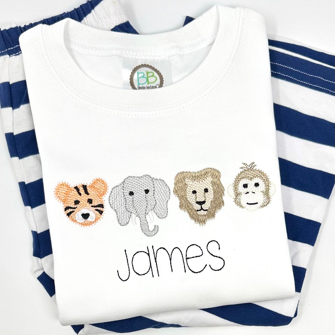 Zoo Animals Embroidered Shirt, Lion, Tiger, Elephant Outfit for Girls ...