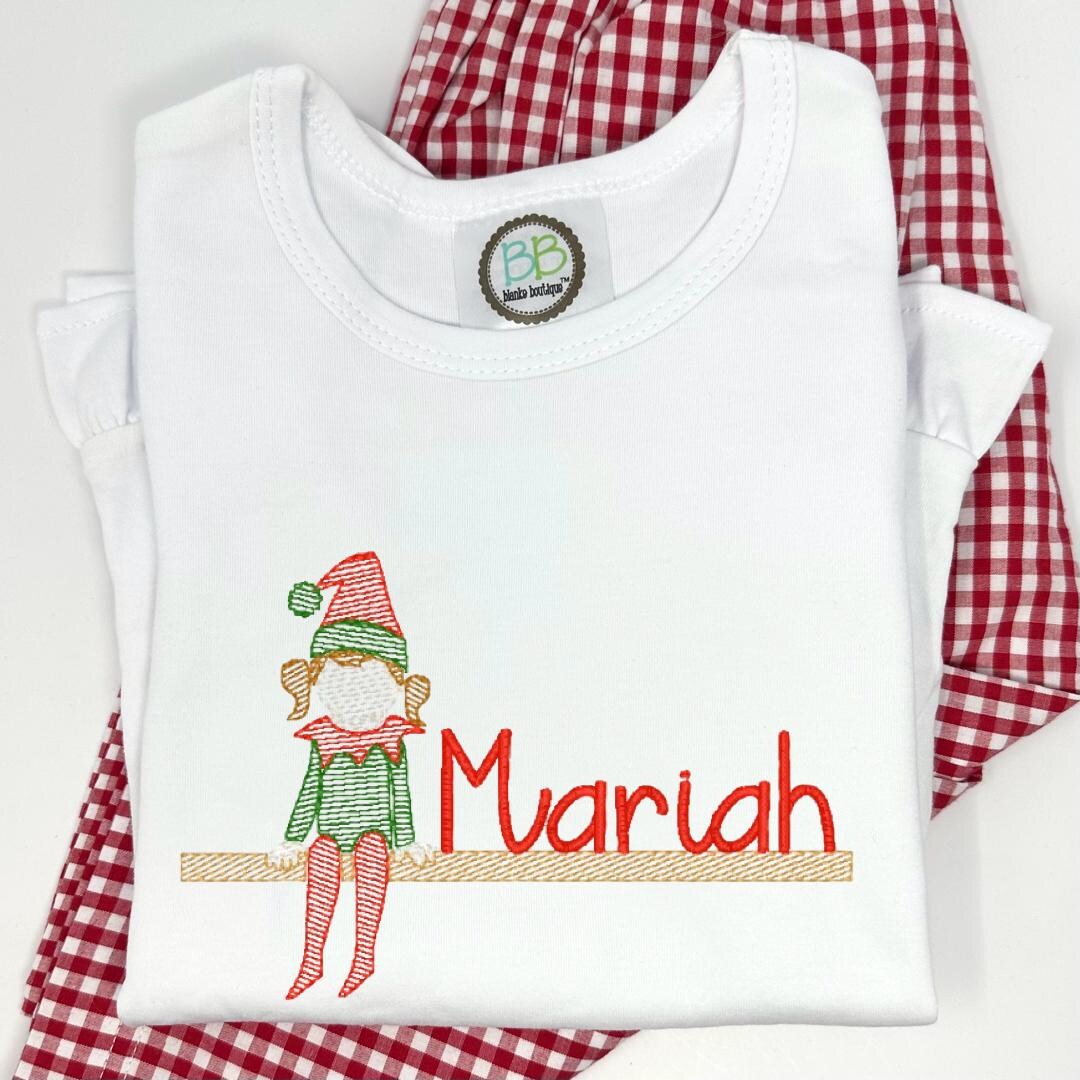 Girly Christmas Elf Customizable Name Embroidered Shirt, Christmas ...