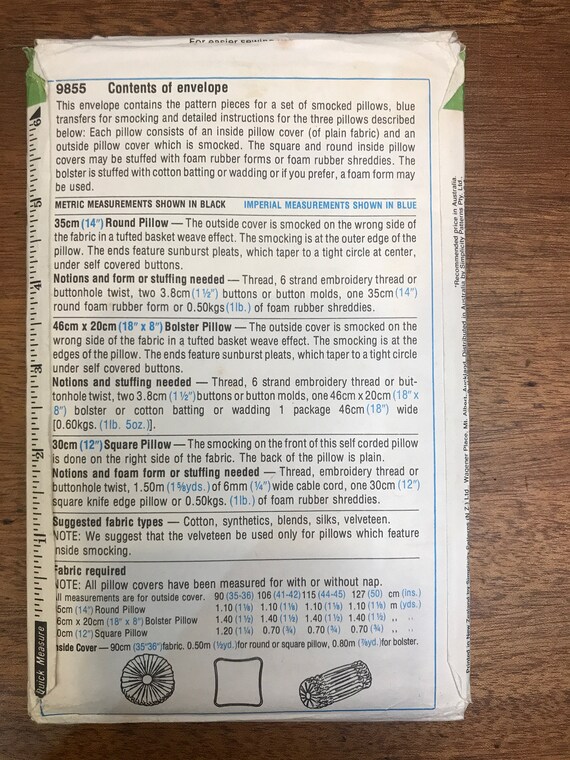 Simplicity Pattern 9855 Scatter Cushion, Compete, NOT… - Gem