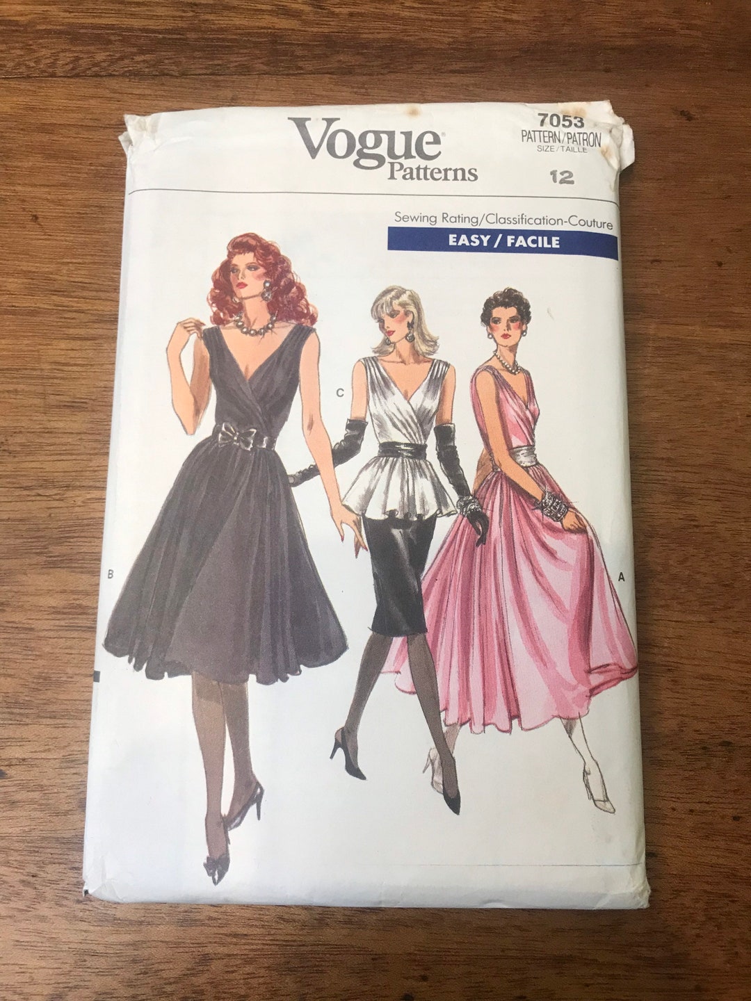 1987 Vogue 7053, Vogue Pattern, Cocktail Dress, Size 12, Uncut. Not a ...
