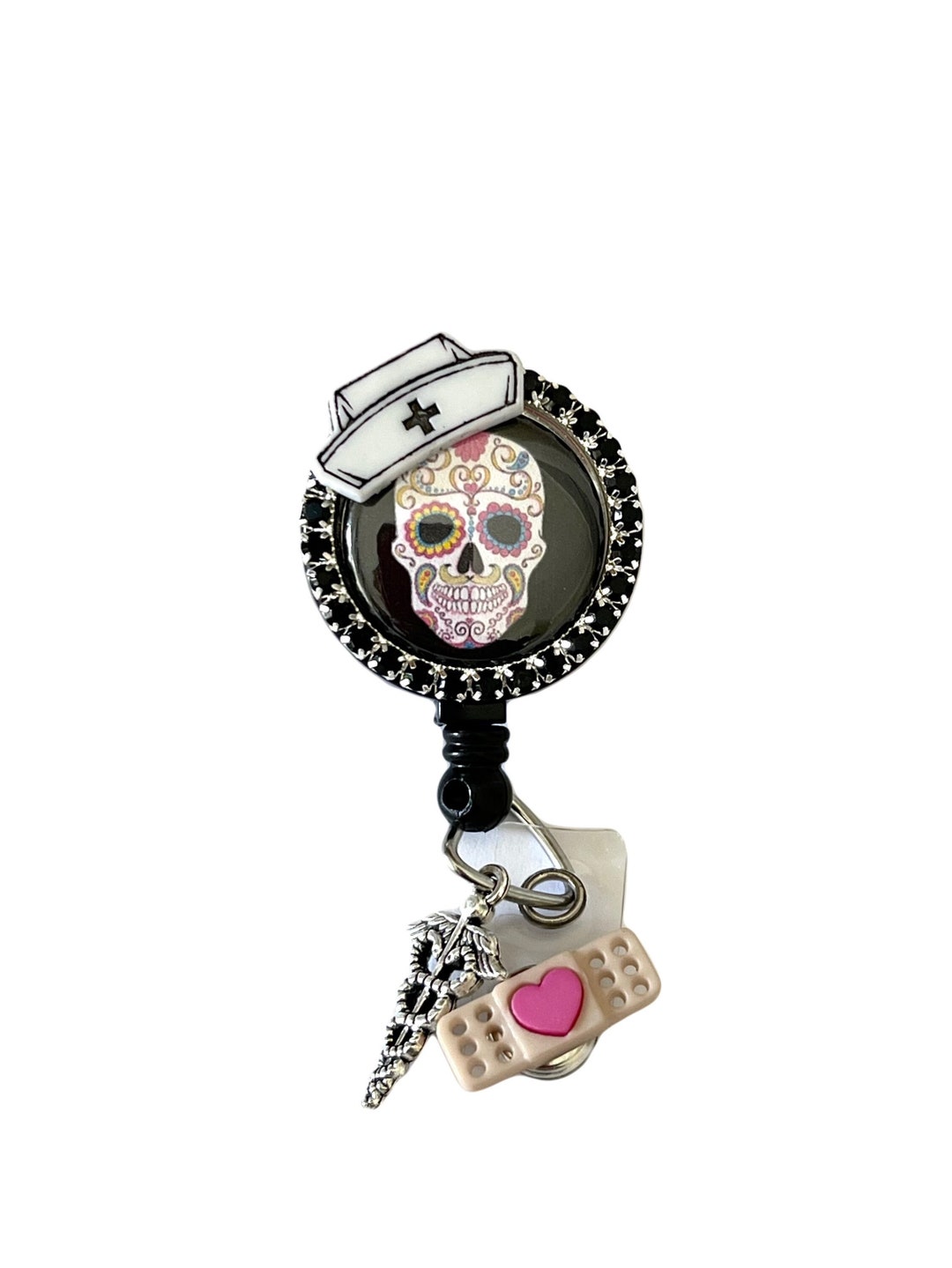RN Nurse Sugar Skull Badge Reel, Holder,skeleton Nursing Radiology ...