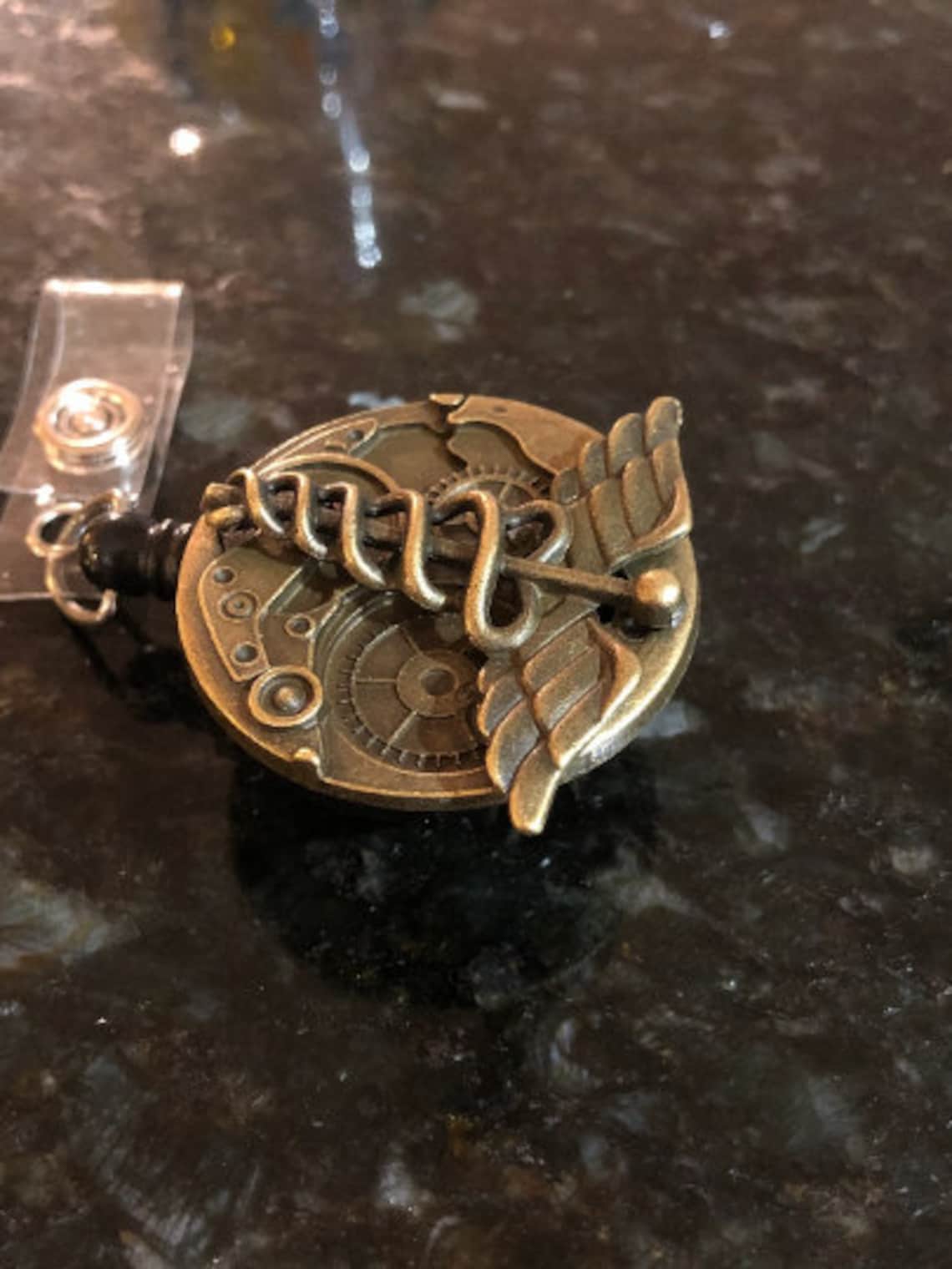 Steampunk Caduceus Stethoscope ID Tag Retractable Badge Reel Original ...