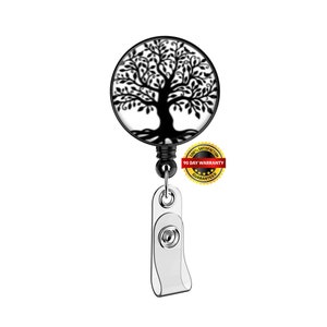 Tree of Life Badge Reel, Black Rhinestone Lanyard, Stethoscope Id Tag ...
