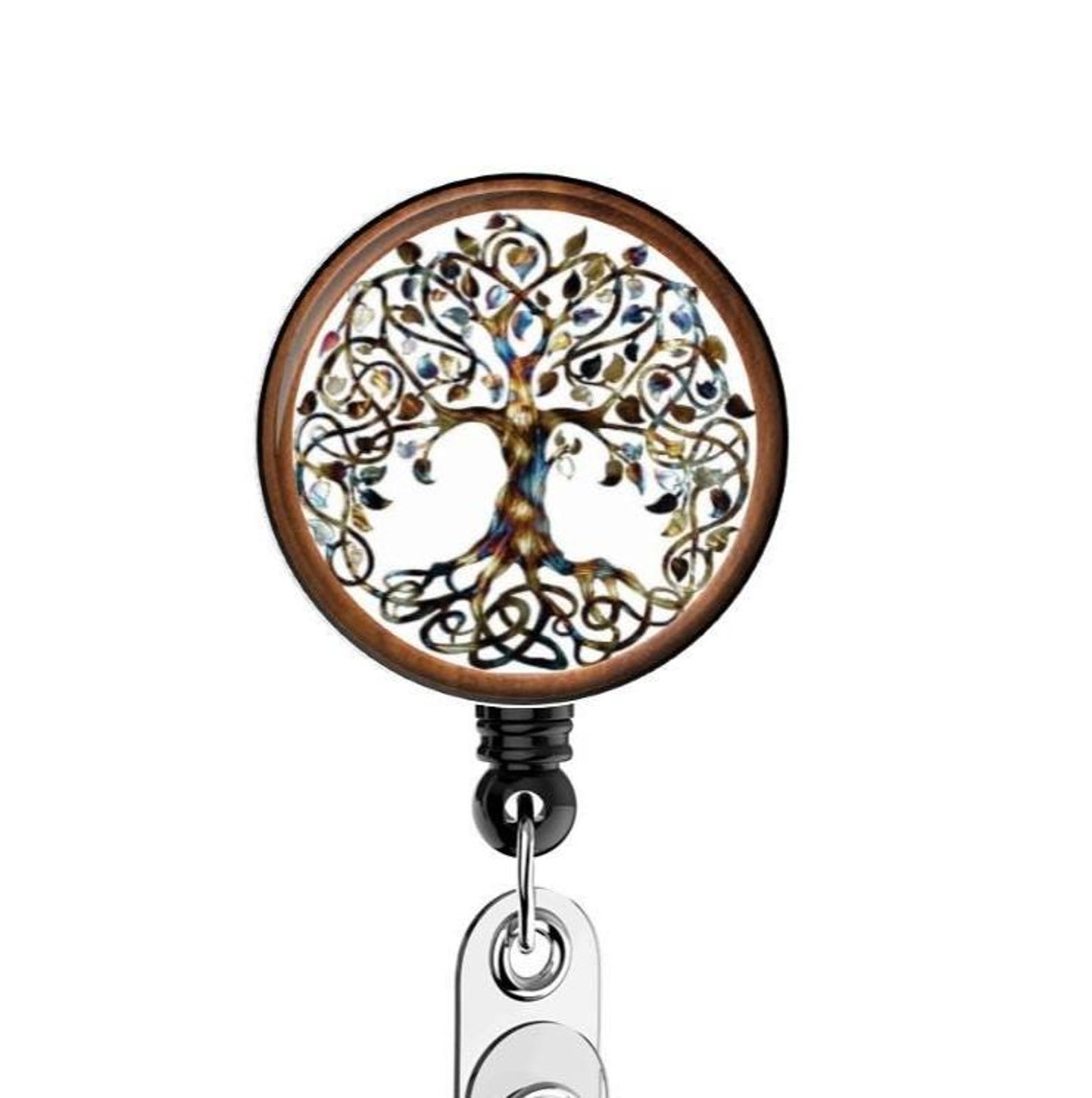 Tree of Life Badge Reel, Wood Border Lanyard, Stethoscope Id Tag ...