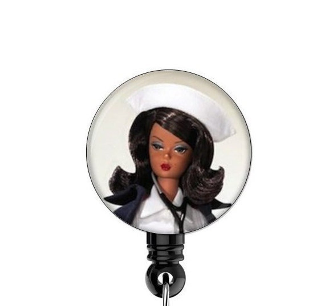 Black Nurse Barbie Badge Reel Vintage Doll Custom Design - Etsy