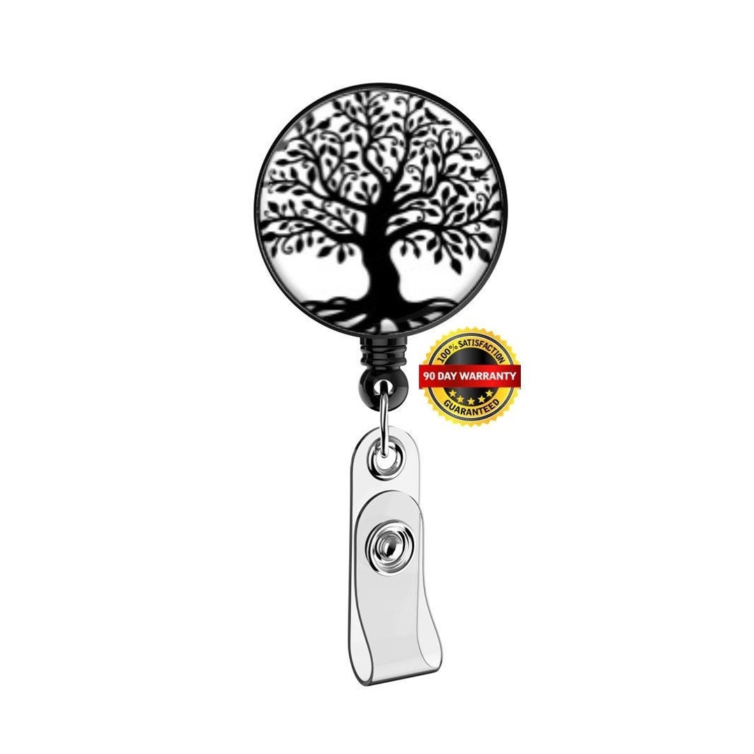 Tree of Life Badge Reel, Black Rhinestone Lanyard, Stethoscope Id Tag ...