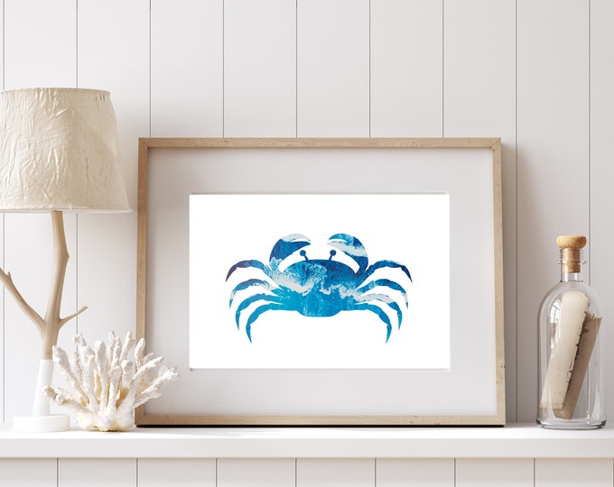 Crab Art Print, Crab Print, Sea Animals Art, Crab Poster, Ocean Animals ...