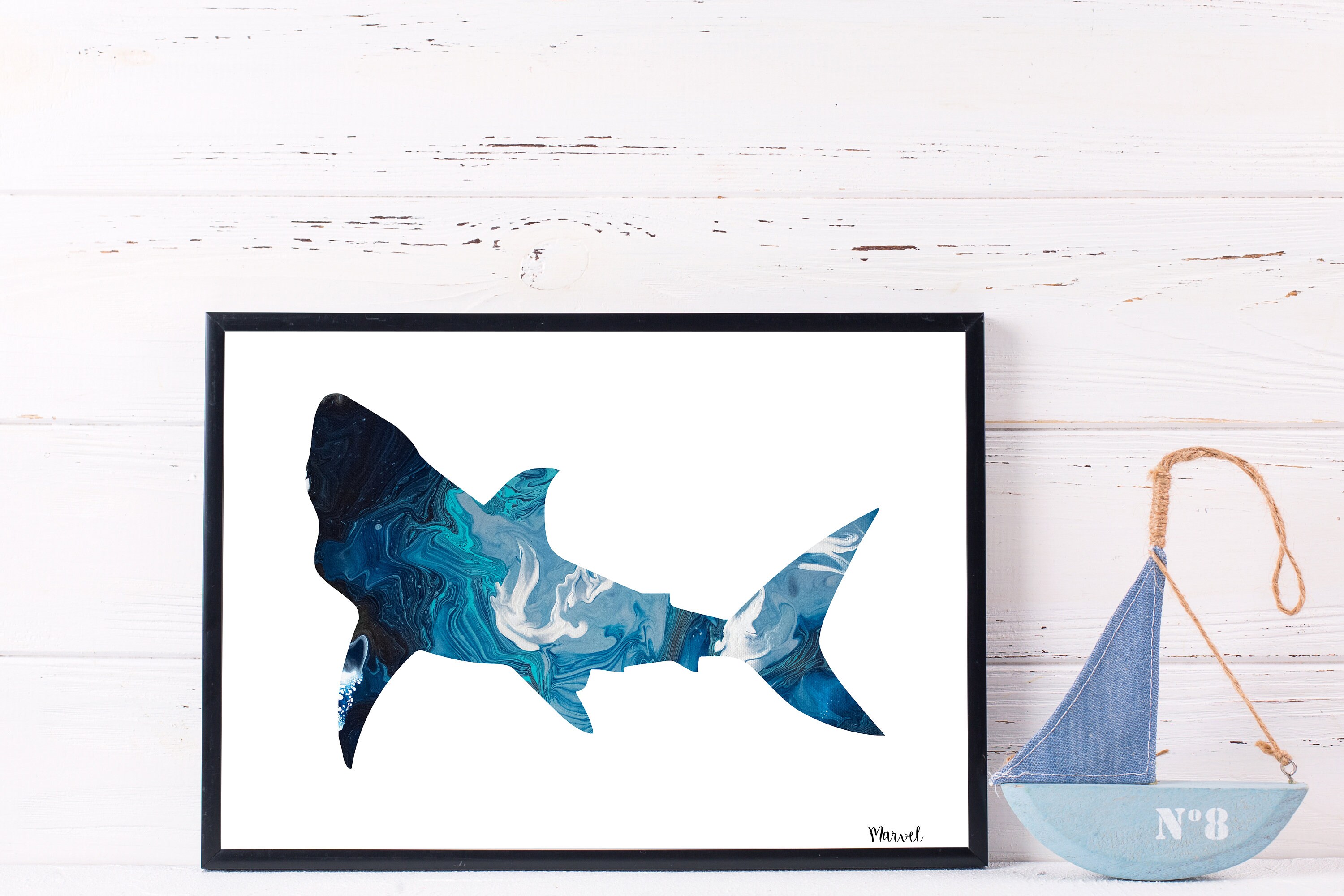 Great White Shark Paper Print Shark Print Sea Animals Art - Etsy