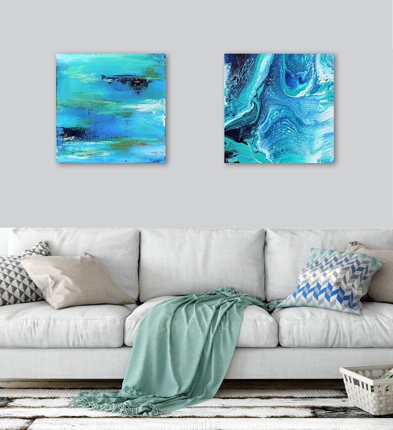 Set of 2 20x20 Abstract Art Prints, Large Wall Art, Abstract Landscape ...