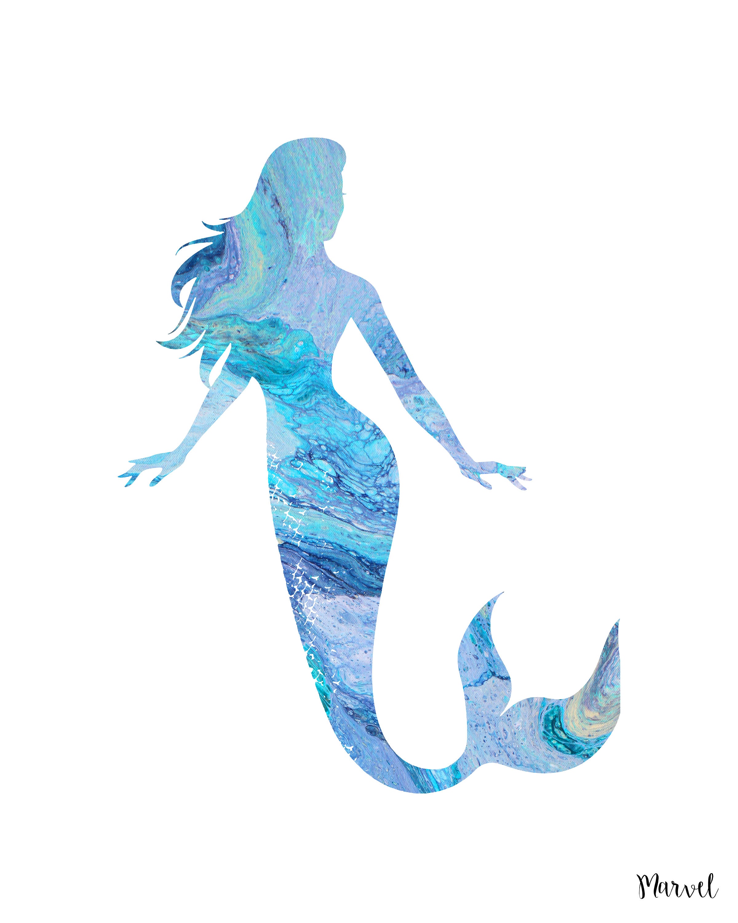 Mermaid Art Print, Mermaid Paper Print, Mermaid Print, Sea Creatures ...