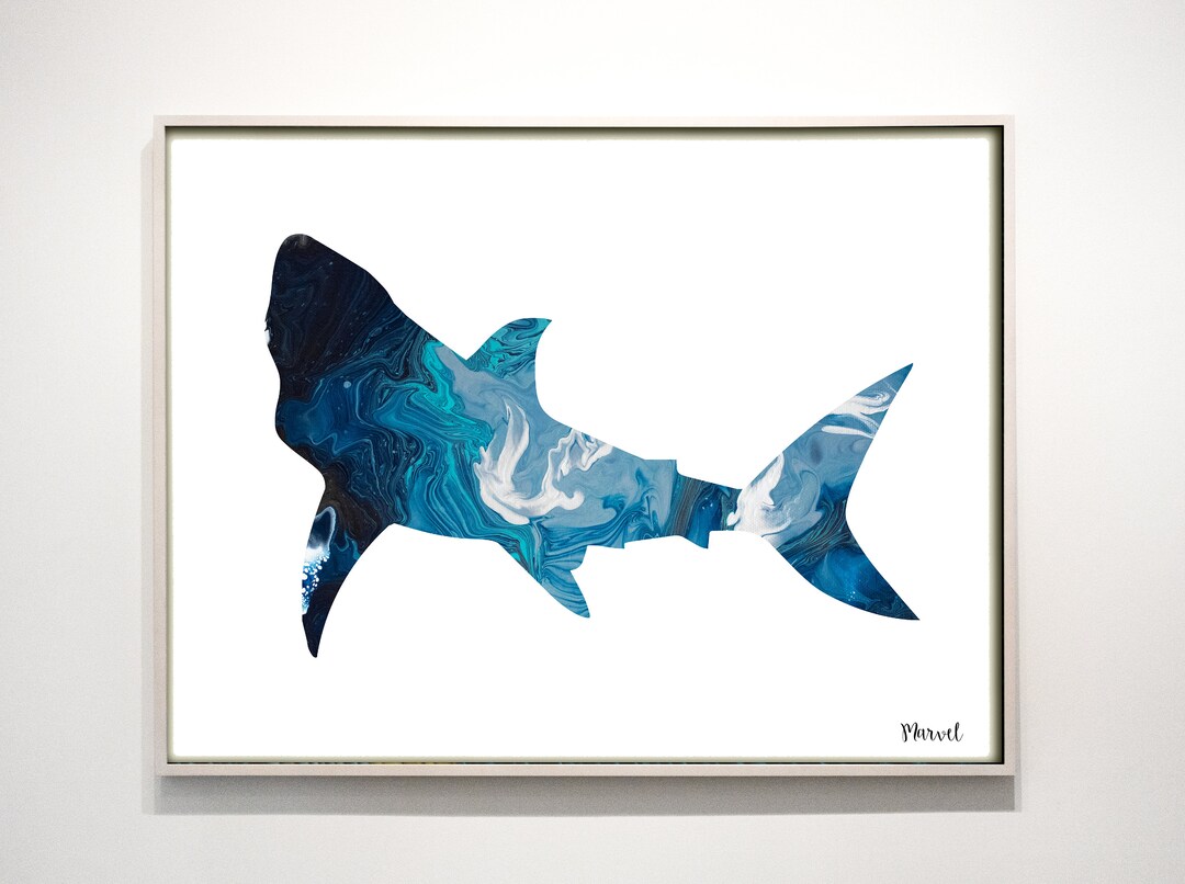 Great White Shark Paper Print, Shark Print, Sea Animals Art, Shark ...