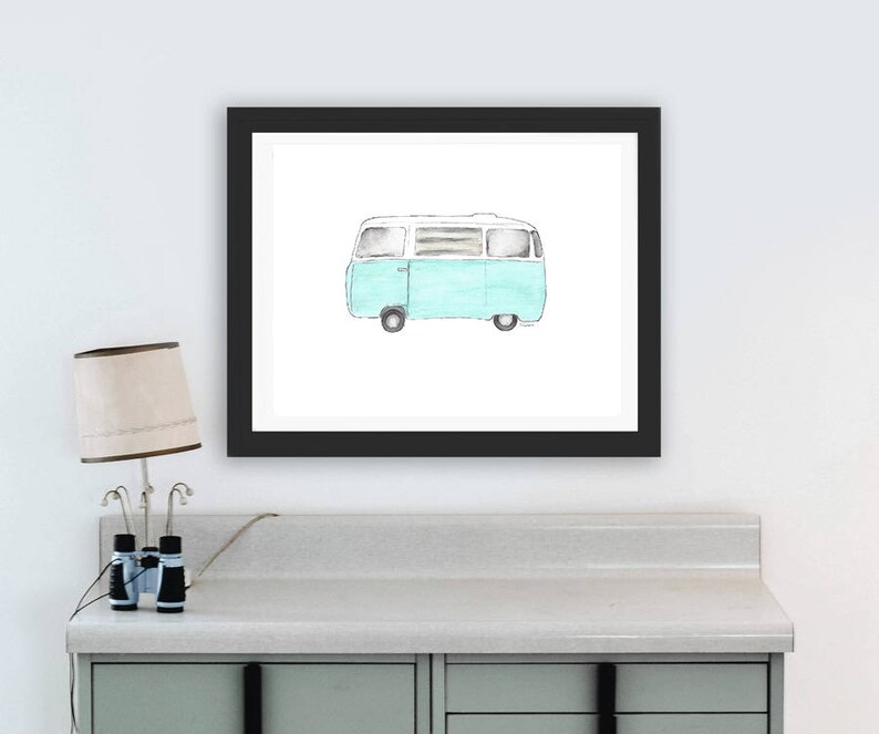 Retro Blue VW Bus Print Retro Retro Van Print Beach Wall - Etsy