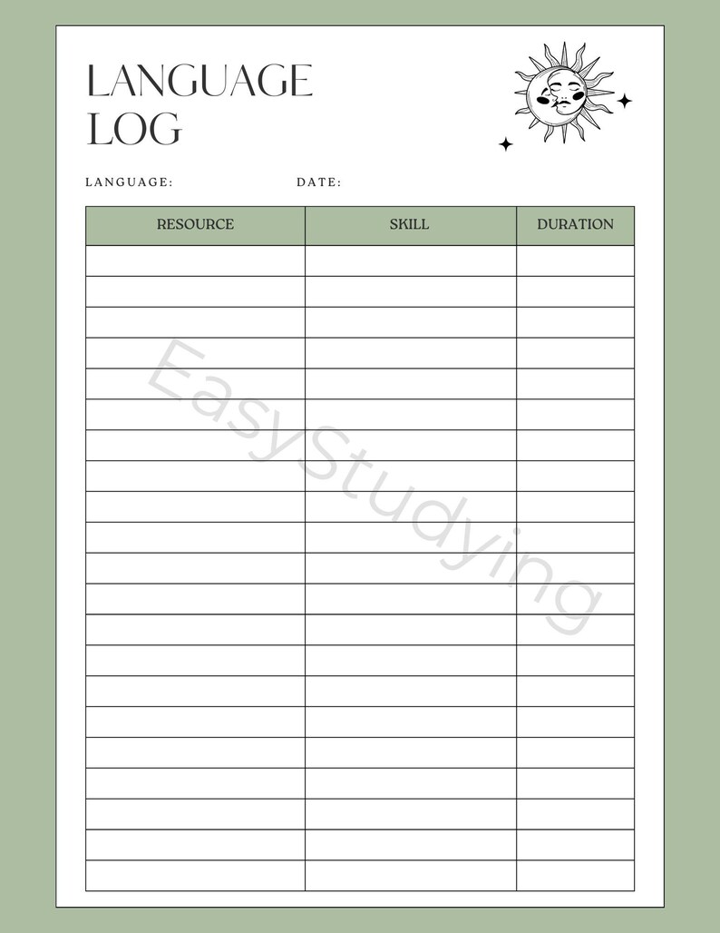 Aesthetic Language Learning Study Log for Tracking Progress - Etsy