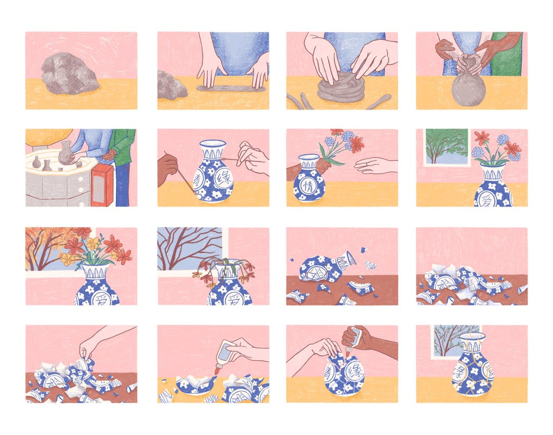 Ceramic Kintsugi Love Illustration Art Print - Etsy