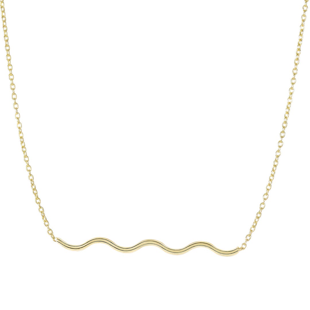 14K Yellow Gold Squiggly Bar With Chain Pendant 18'' - Etsy