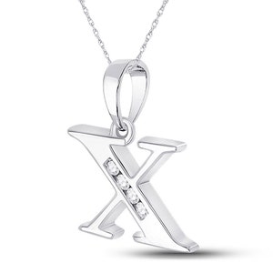 10kt White Gold Womens Round Diamond X Initial Letter Pendant - Etsy
