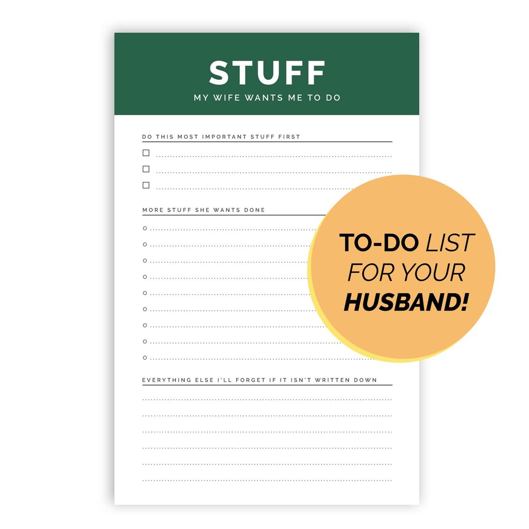 Funny Husband To-do List: Wife's Honey-do List (PDF Download) - Etsy