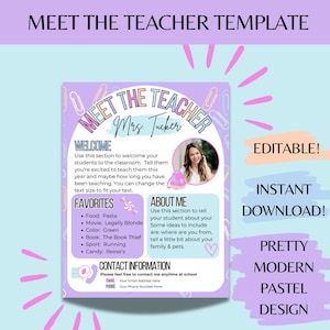 Pretty Pastel Meet the Teacher Template | Editable| Instant Download ...