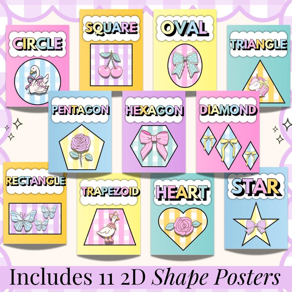 Shape Posters for Classroom Printable Pastel 2D Shape Posters and 3D ...