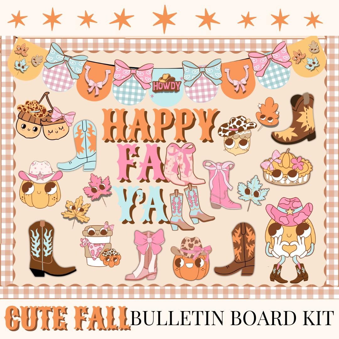 Fall Cowgirl Classroom Bulletin Board Kit Western Decor Printable Cute ...