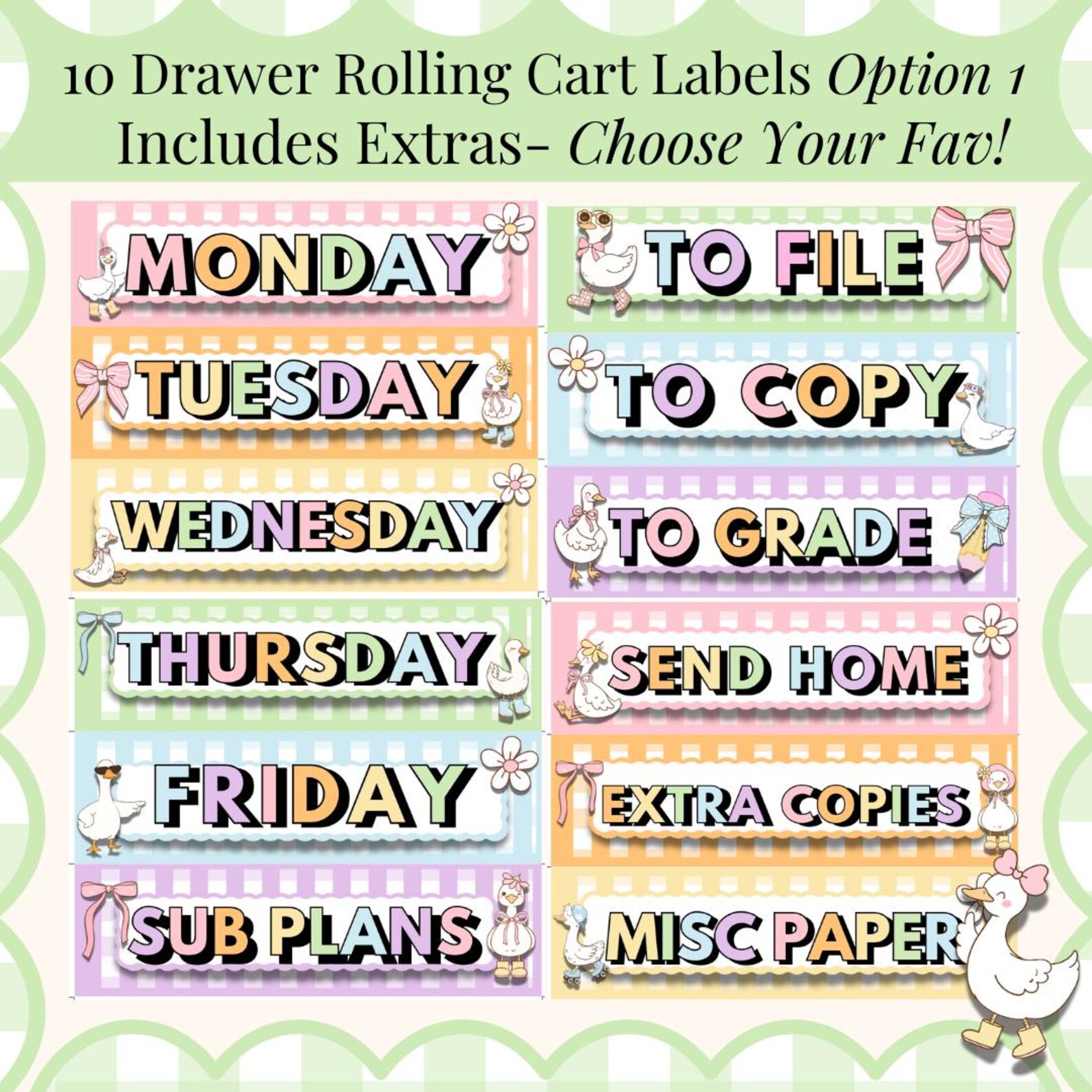 Rolling Cart Labels Silly Goose Printable 10 Drawer Cart Labels and 12 ...