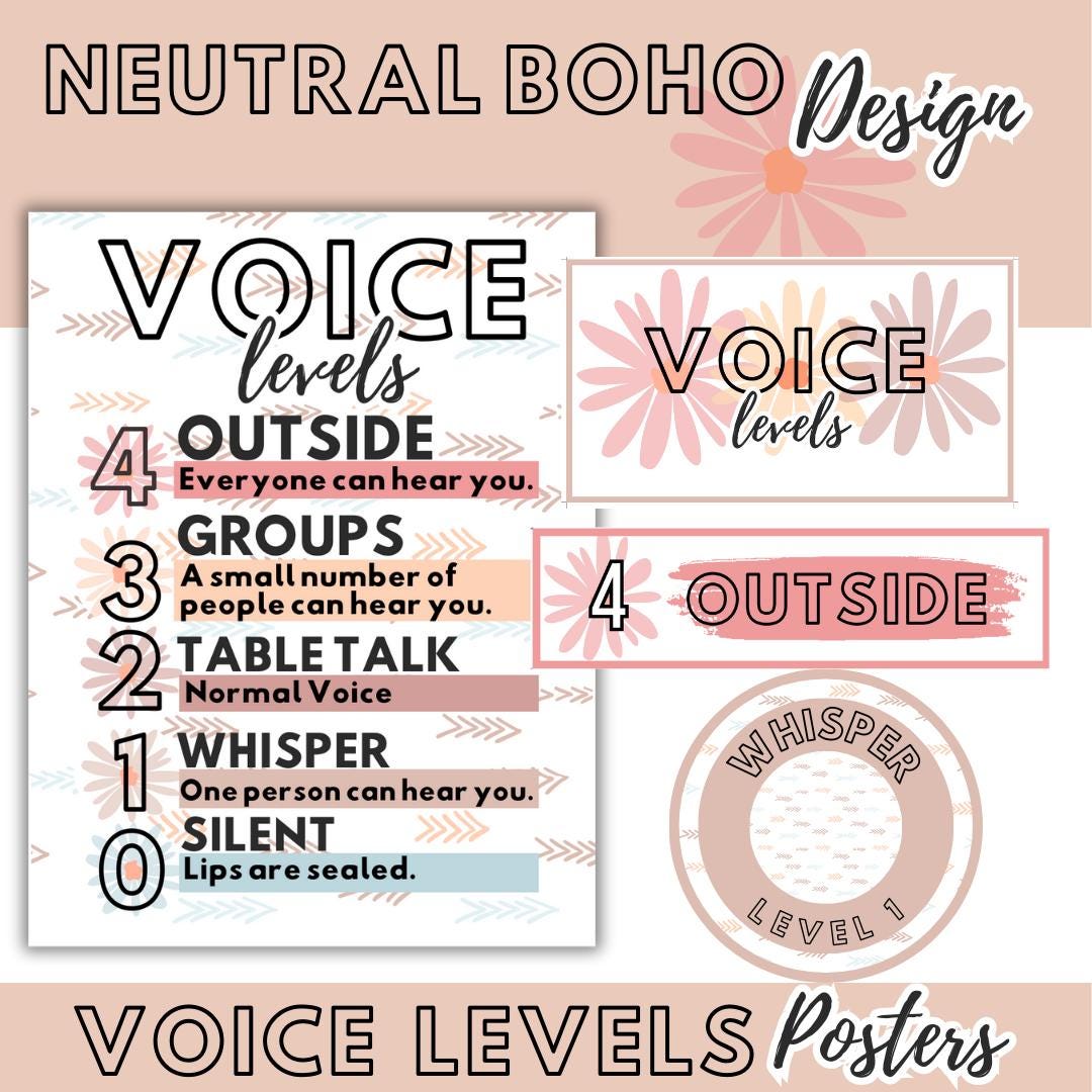 Boho Voice Level Posters Digital Download Printable Neutral Classroom ...