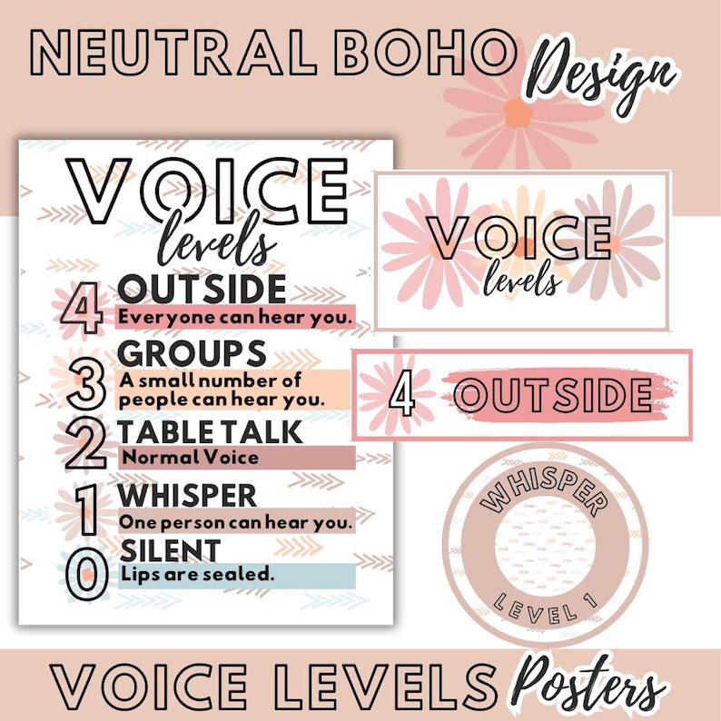 Boho Voice Level Posters Digital Download Printable Neutral Classroom ...